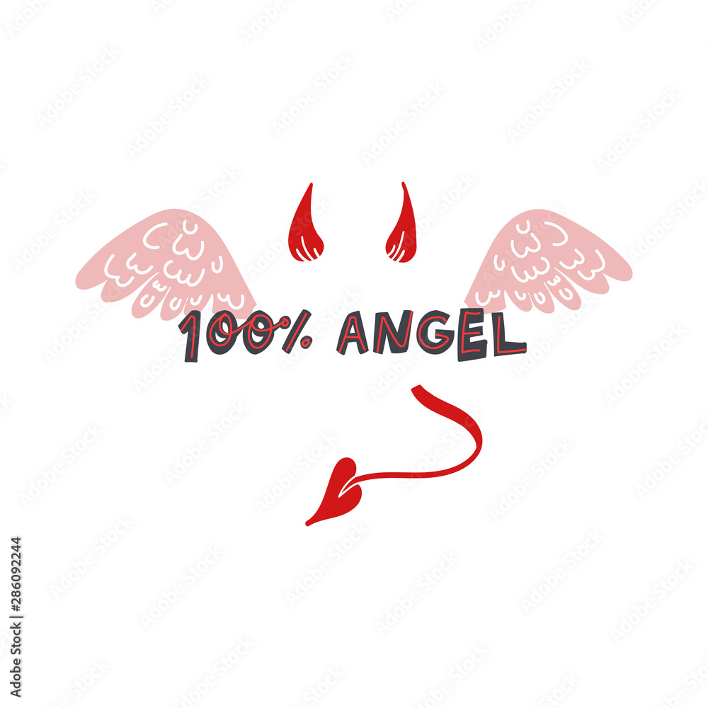 Cute hand drawn pink sheep with halo and wings and lettering quote 100 ...