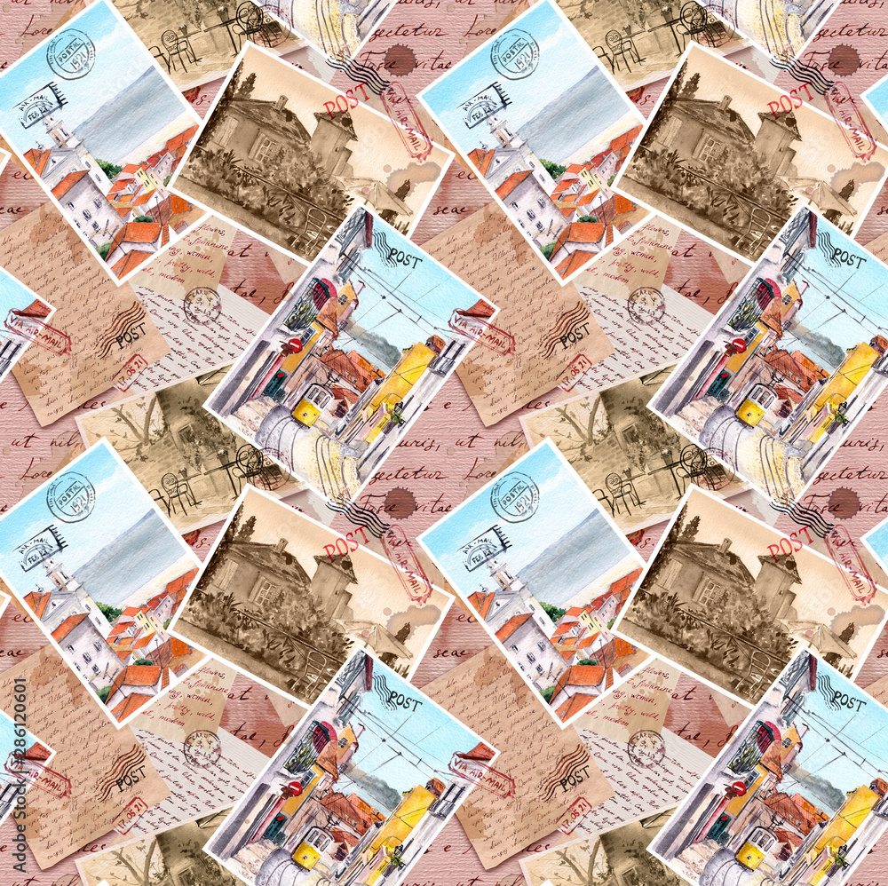 Handwritten text on old paper, vintage photo of landmarks, travel ...