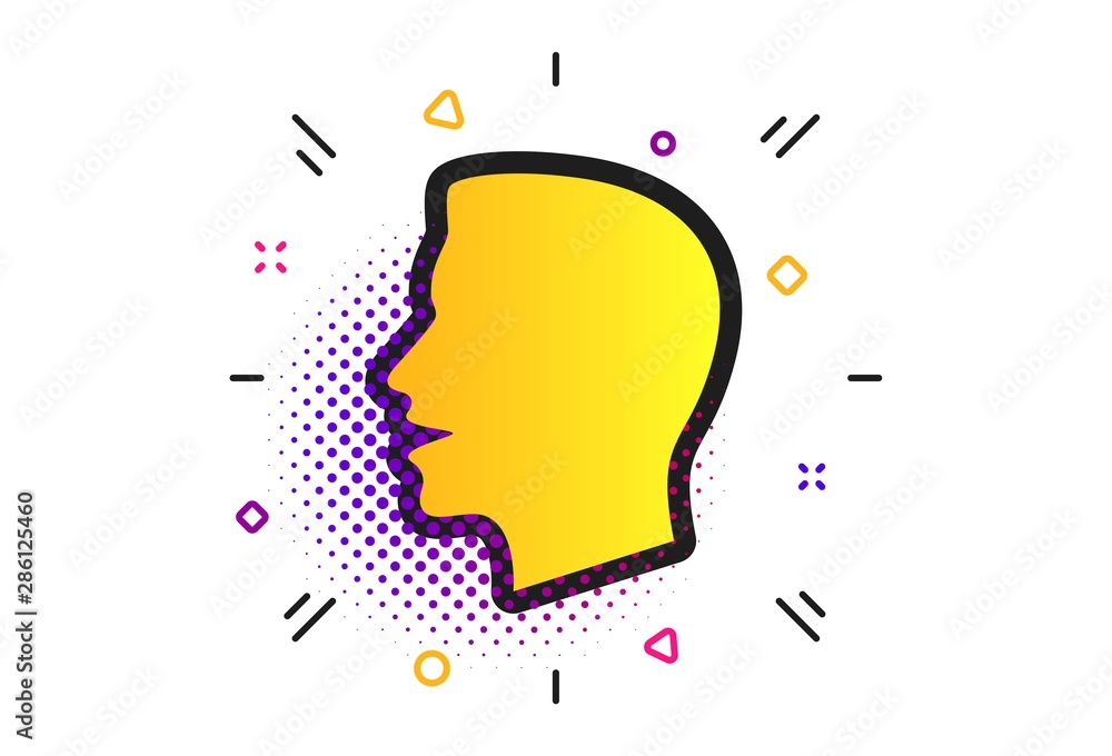Talk or speak icon. Halftone dots pattern. Loud noise symbol. Human ...