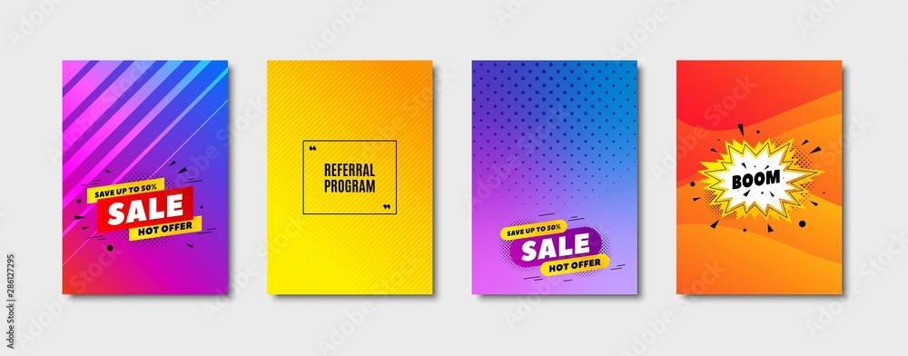 Referral program symbol. Cover design, banner badge. Refer a friend ...