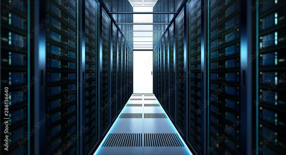 Big data center storage with full of rack servers .Cloud server room 3D ...