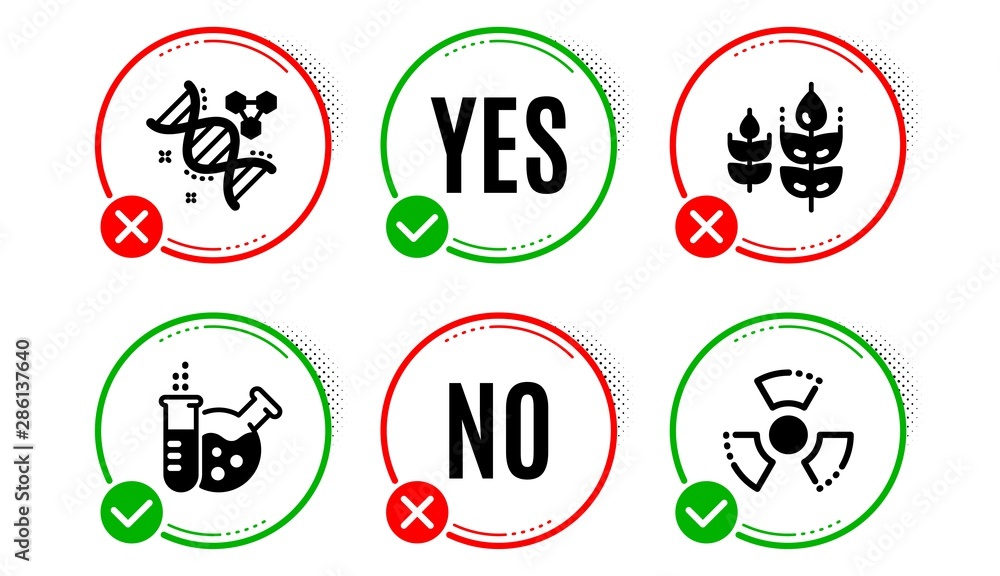 Chemistry lab, Chemistry dna and Gluten free icons simple set. Yes no ...