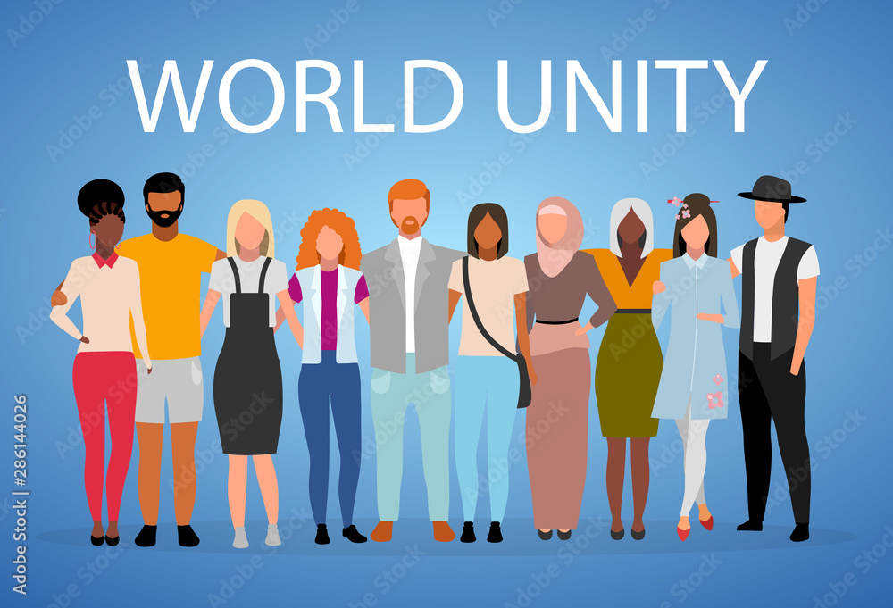 World unity poster template. International, multinational friendship ...