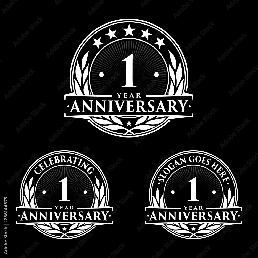 1 year anniversary set. 1st celebration logo collection. One year logo ...
