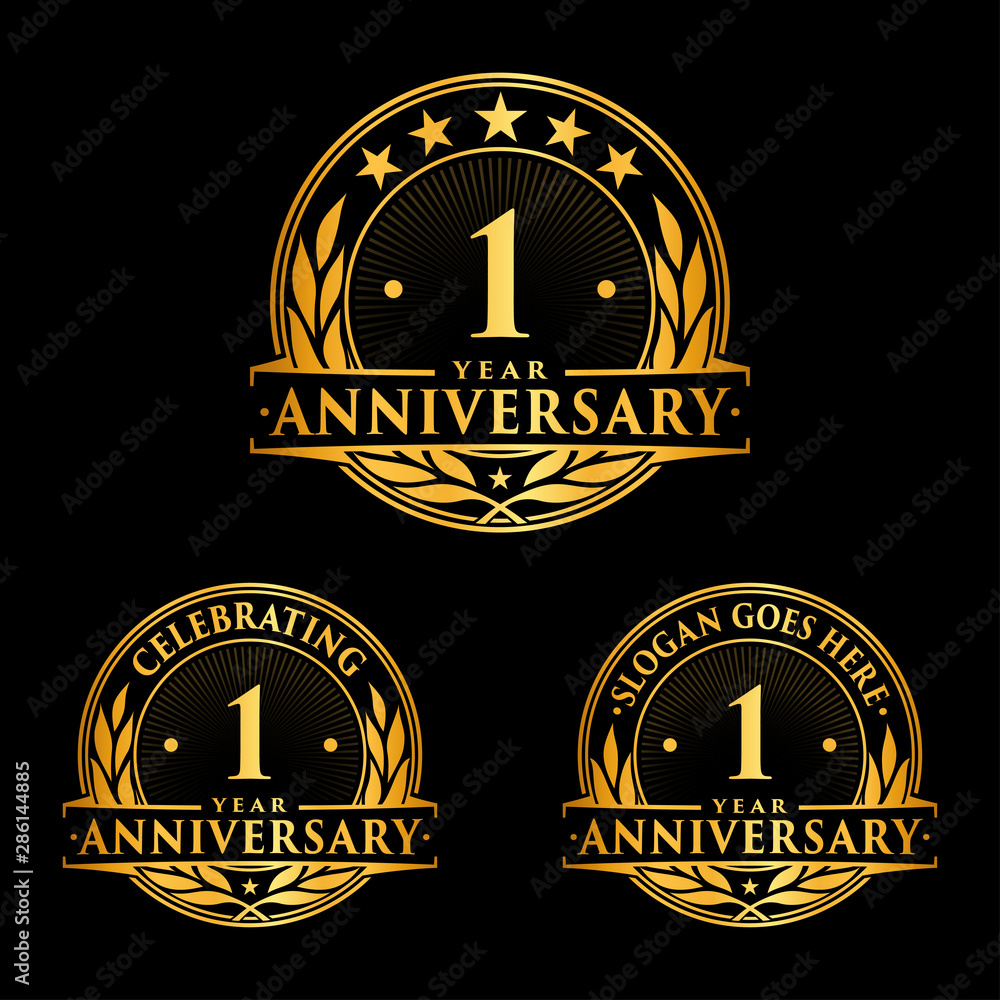 1 year anniversary set. 1st celebration logo collection. One year logo ...