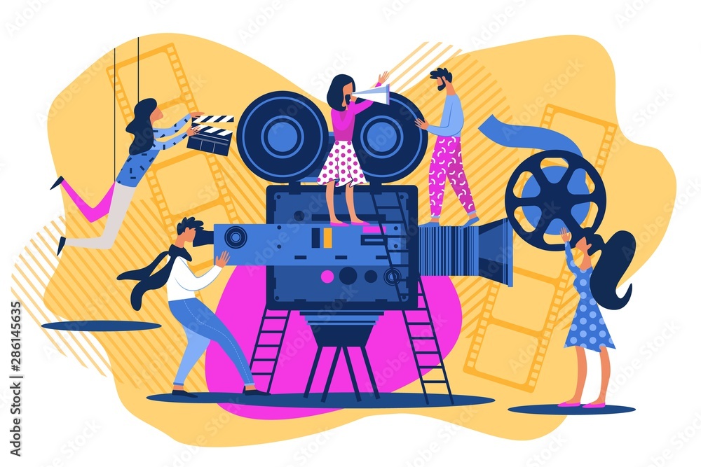 Cartoon People on Movie Set Cinema Scene Shoot Stock Vector | Adobe Stock