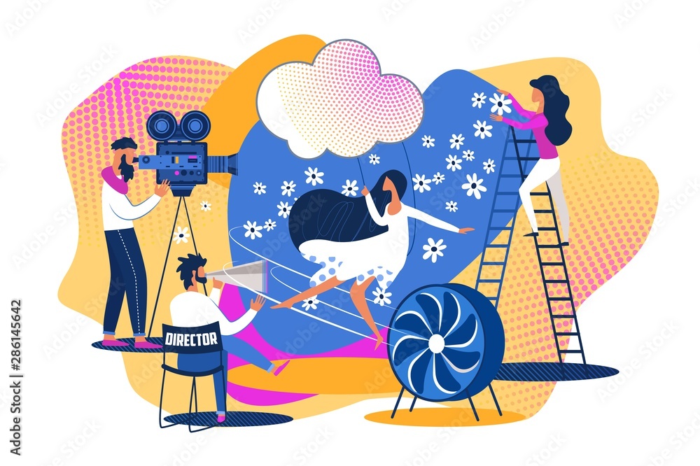 Cartoon People Movie Set Scene Shooting Film Make Stock Vector | Adobe ...