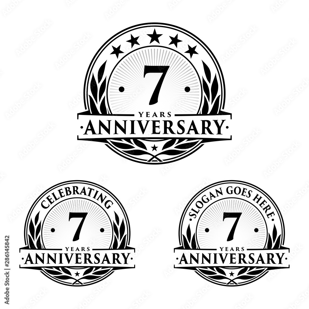 7 years anniversary set. 7th celebration logo collection. Seven years ...