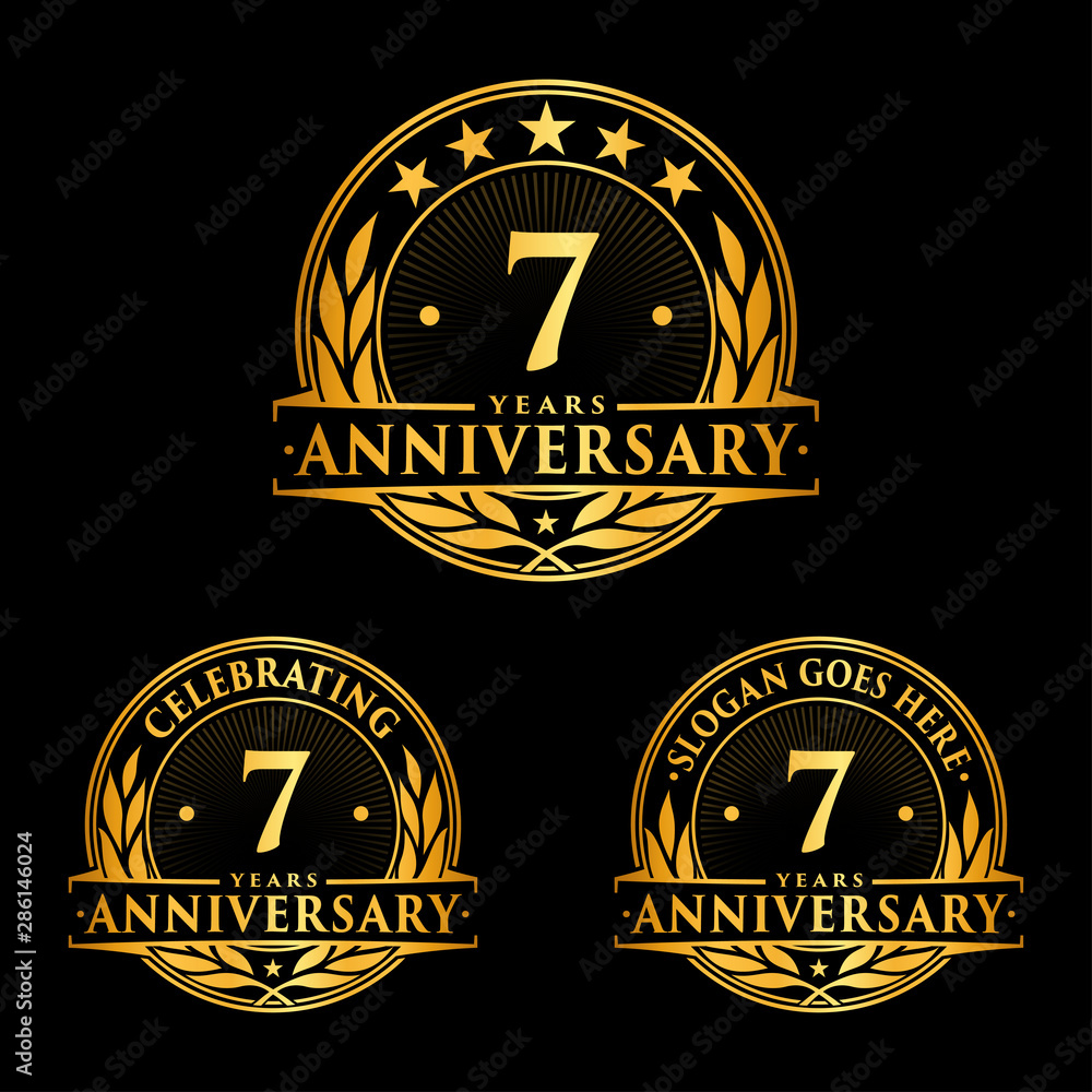 7 years anniversary set. 7th celebration logo collection. Seven years ...