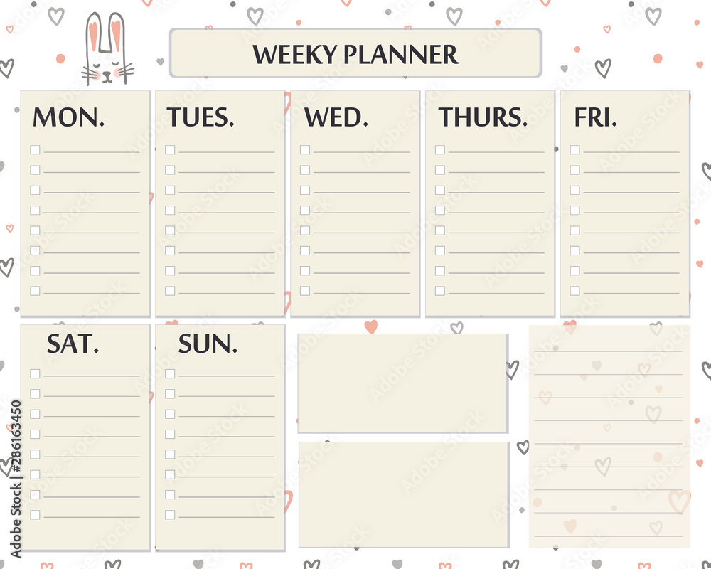 Weekly planner page template design. Cute page for everyday plans and ...