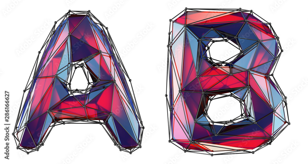 Realistic 3D letters set A, B made of low poly style. Collection ...
