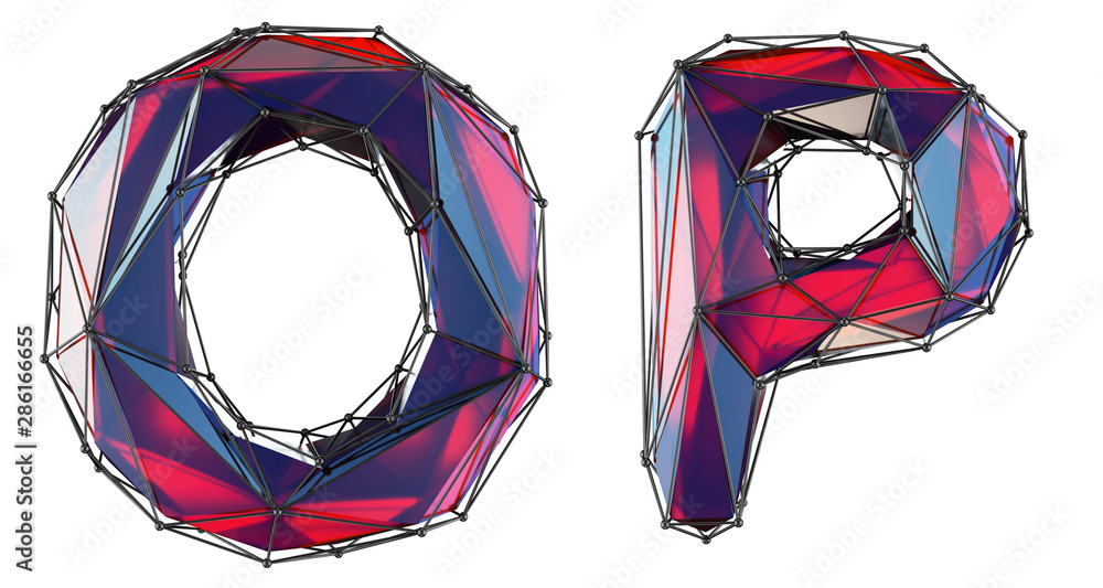 Realistic 3D letters set O, P made of low poly style. Collection ...