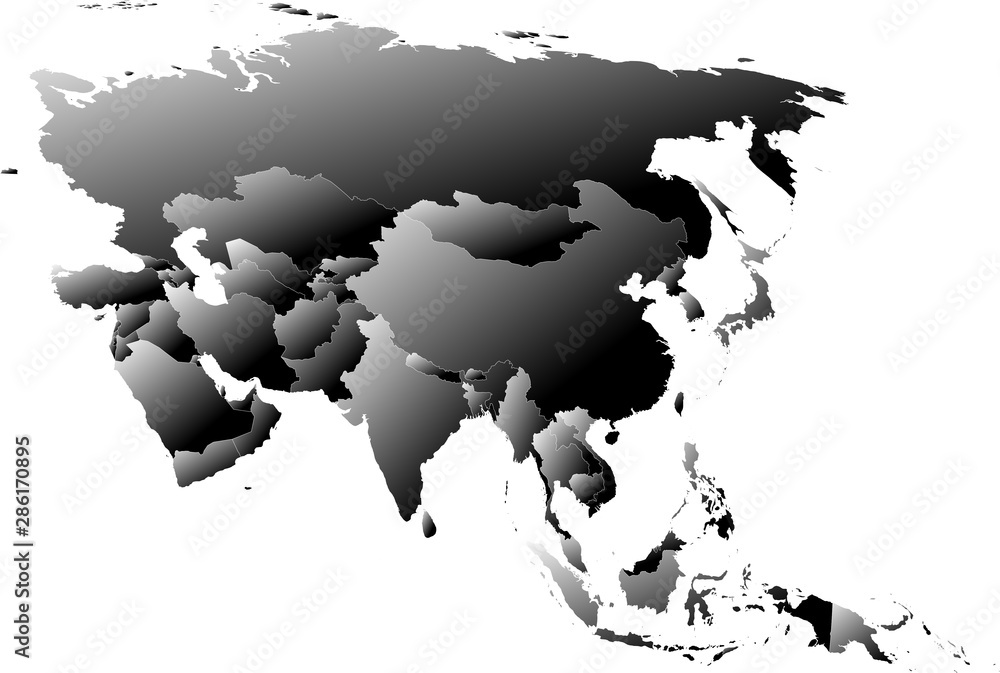 Map of Asia split into individual countries. Gradual coloring from ...