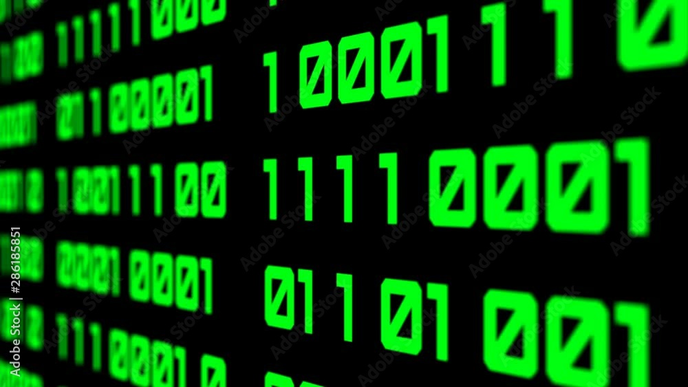 Binary code background with digits on screen. Algorithm binary, data code, decryption and ...