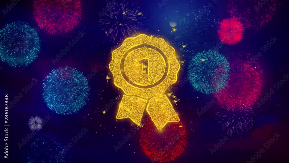 Ribbon Award Icon Symbol on Colorful Fireworks Particles. Object, Shape ...