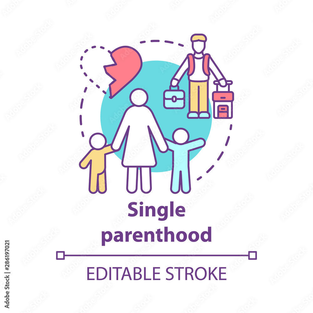 Single parenthood concept icon. Marital disputes & divorce idea thin ...