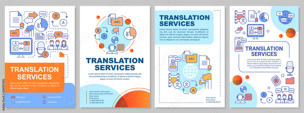Translation services brochure template layout. Foreign language ...