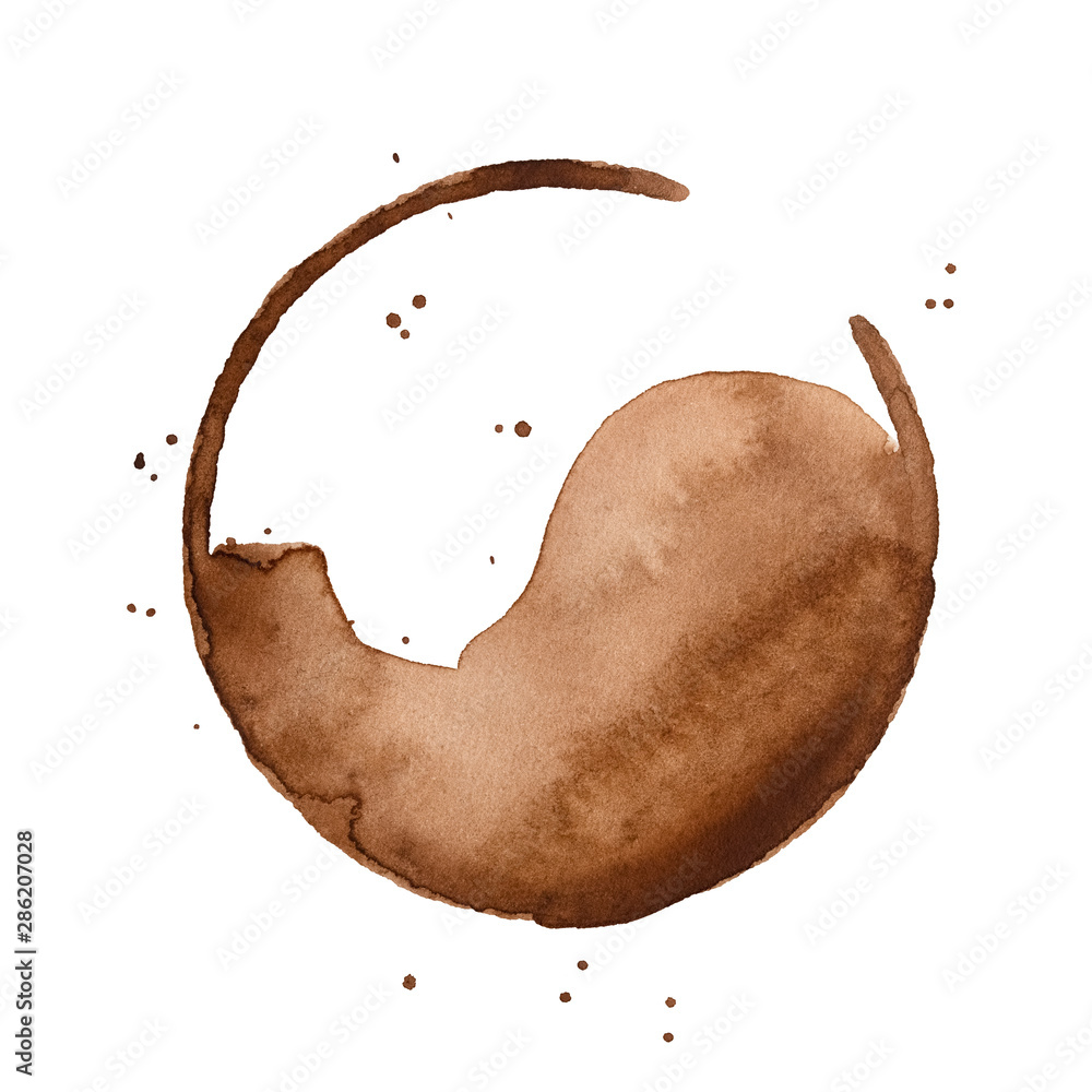 Watercolour illustration of dark brown coffee cup stain with little ...