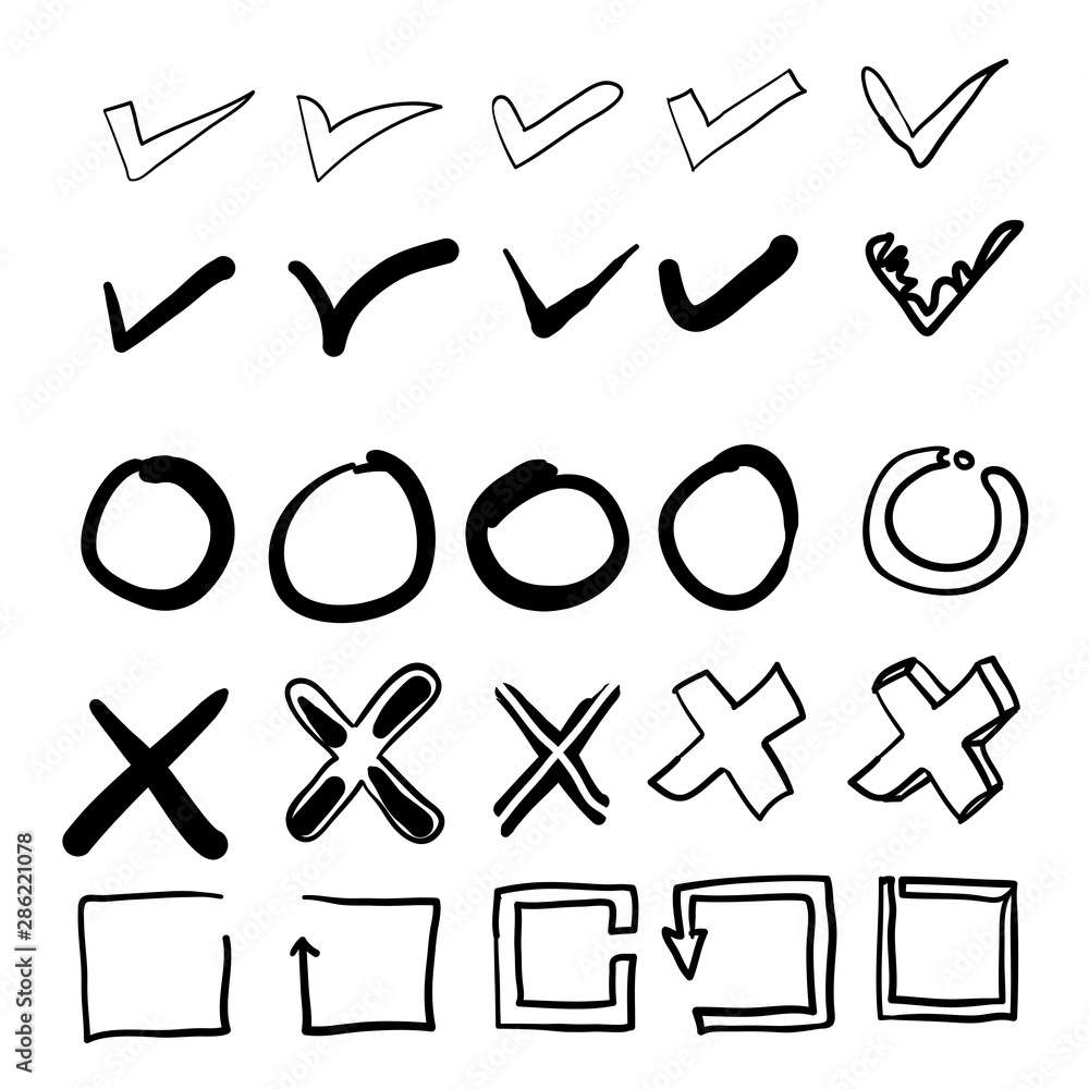 Hand drawn check signs. Doodle v mark for list items, checkbox chalk ...