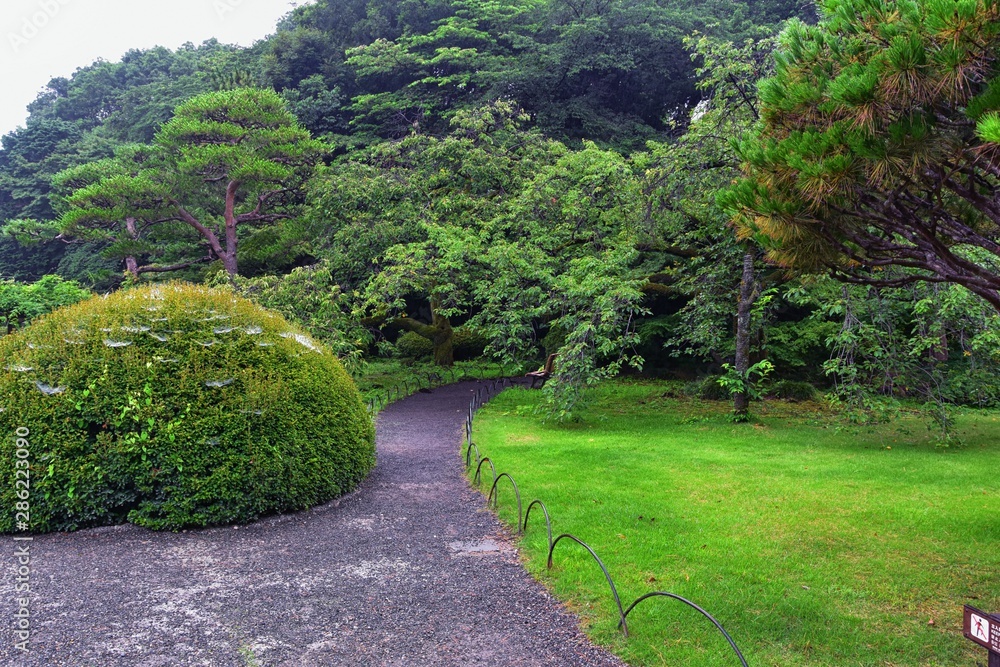 Traditional Japanese gardens in public parks in Tokyo, Japan. Views of ...