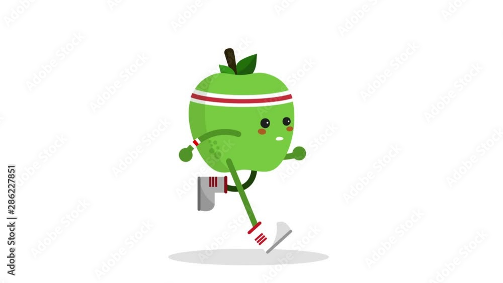 Running apple. Apple funny cartoon character running. Loop animation ...