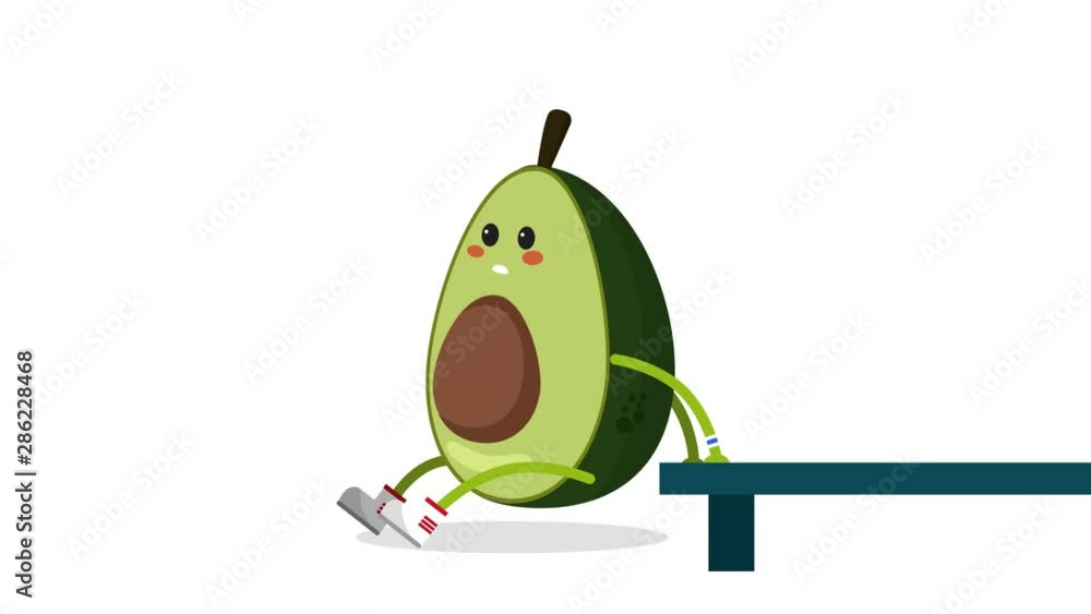 Cute avocado doing reverse push up. Funny avocado cartoon character ...