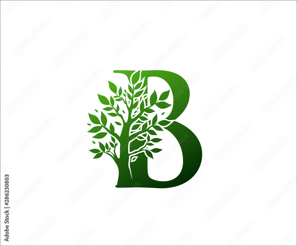 B Logo Letter Created From Tree Branches and Leaves. Tree Letter Design ...
