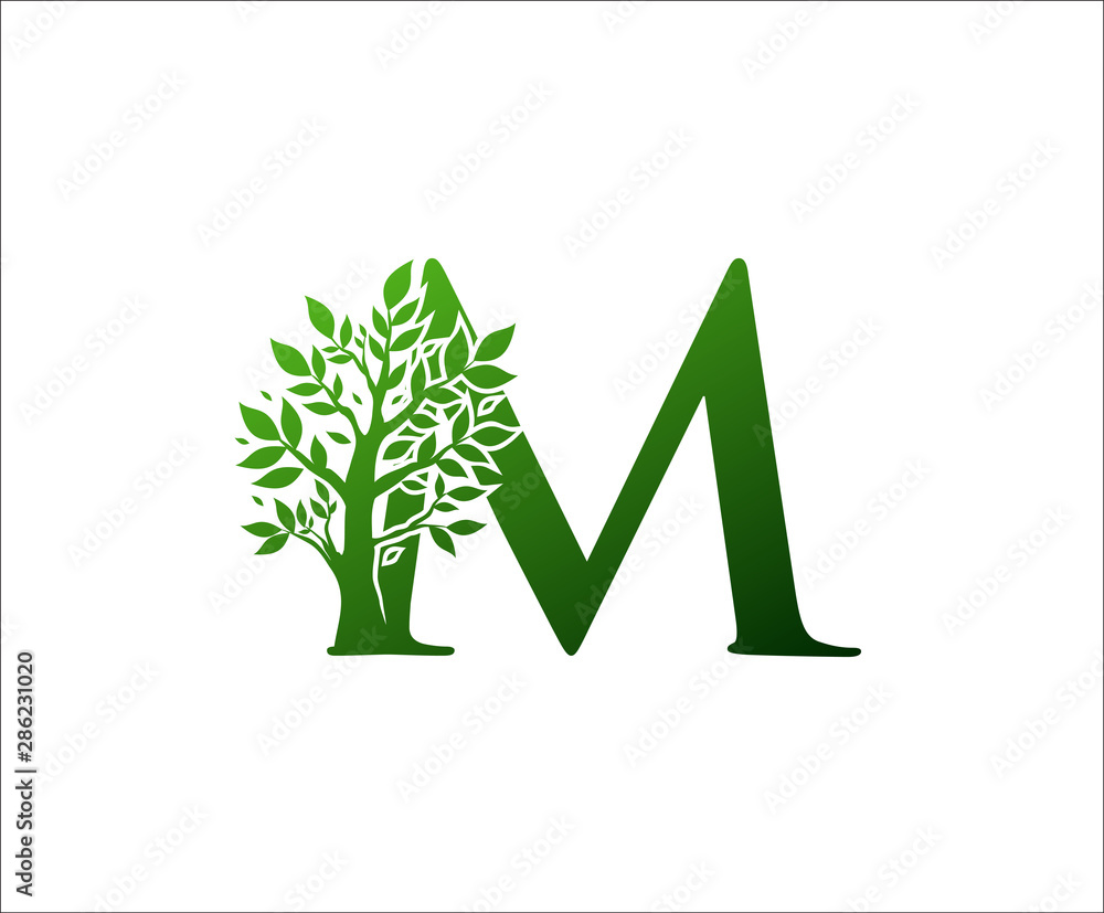 M Logo Letter Created From Tree Branches and Leaves. Tree Letter Design ...