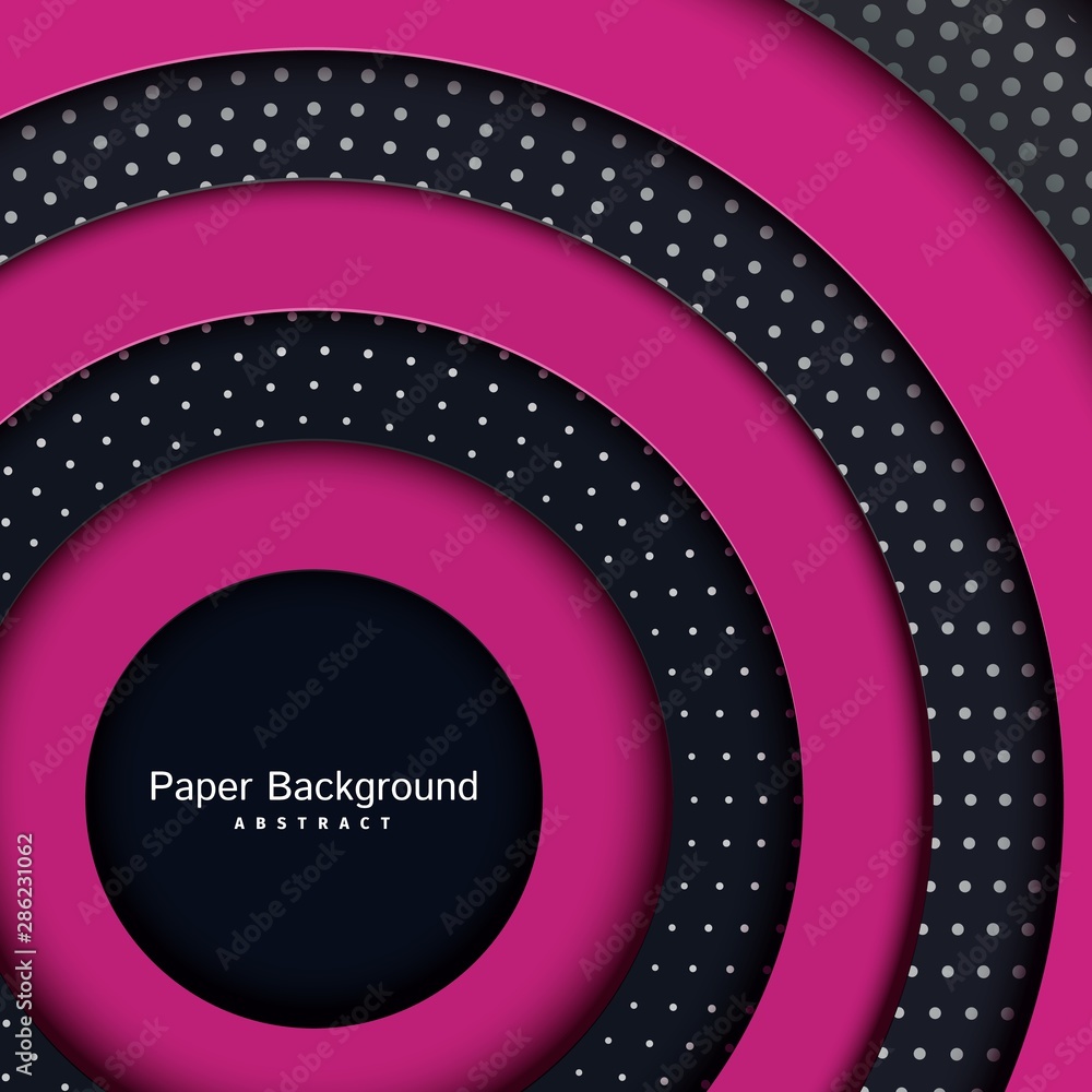 Papercut abstract black and pink part of circle shape and silver dots ...