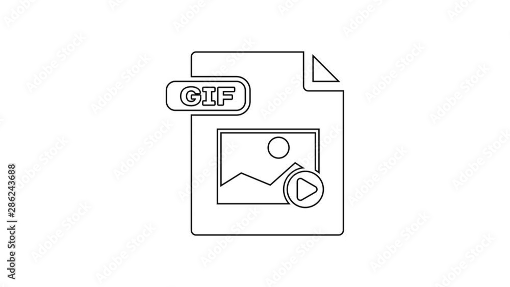 Black GIF file document. Download gif button line icon on white ...