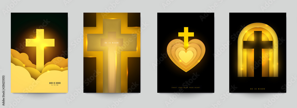 Set of creative modern religious concept with christian cross. Template ...
