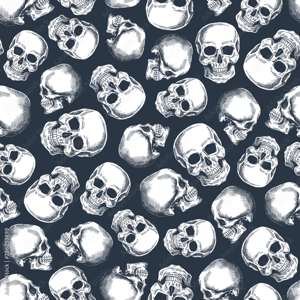 Skull seamless pattern. Halloween party wallpaper. Human skeleton ...