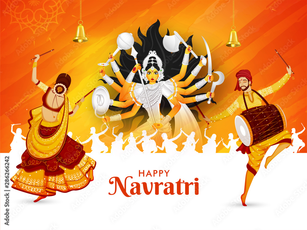 Happy Navratri festival celebration poster or banner design ...