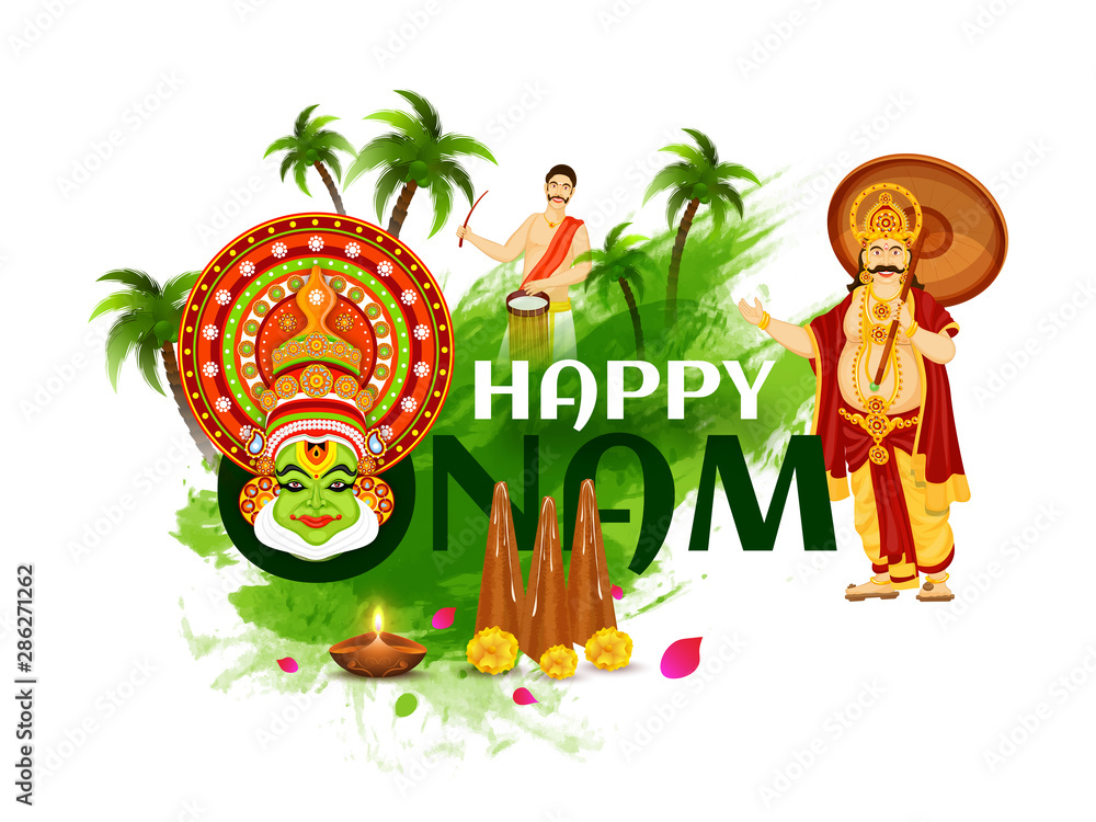 Creative Festival card or poster design with illustration of Kathakali ...