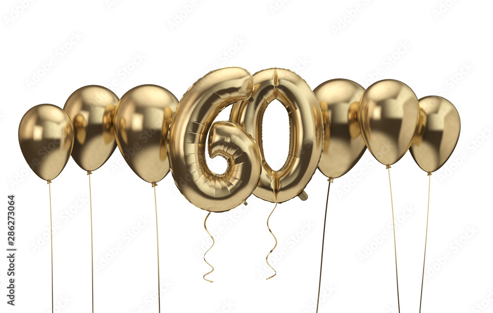 60th birthday gold balloon background. Happy Birthday. 3D Rendering ...