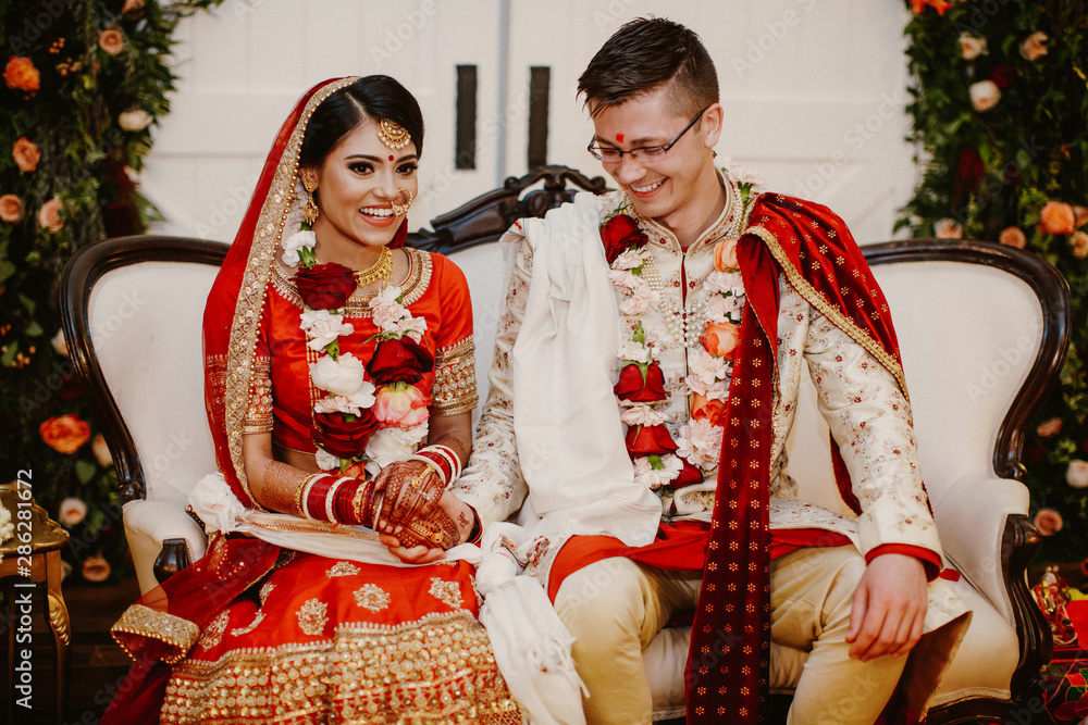 Happy indian brides rejoice in the day of their wedding Stock Photo ...