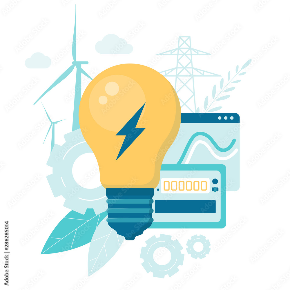 Smart energy consumption concept. Flat Cartoon Vector Illustration ...