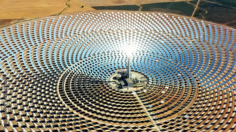 Large circular power plant of solar panels in Spain. There is the ...
