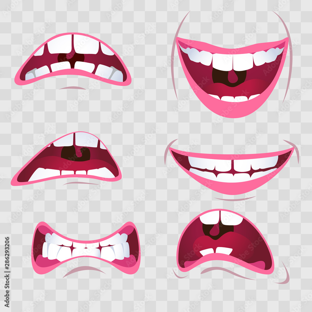 Cartoon mouth with emotions - joy and sadness, resentment and shock ...