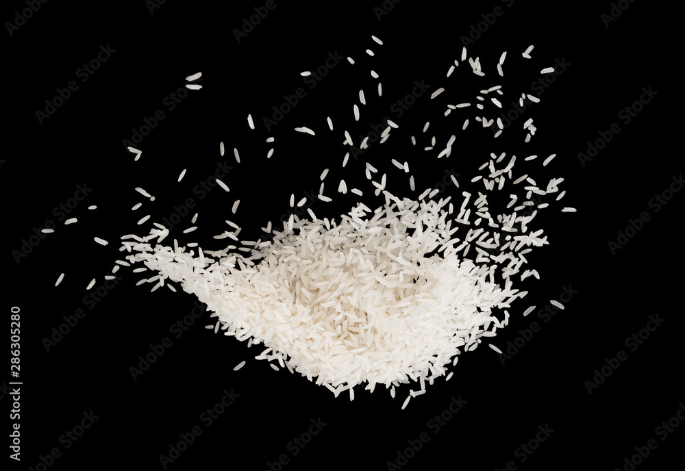 Stop motion white rice splash or explodsion flying in the air isolated ...