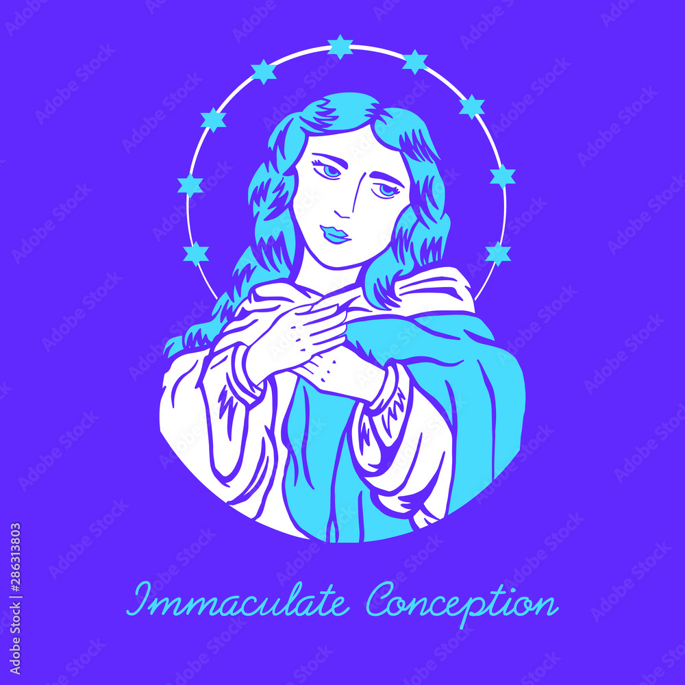 Our Lady of Immaculate conception. Virgin Mary Illustration. Religion ...