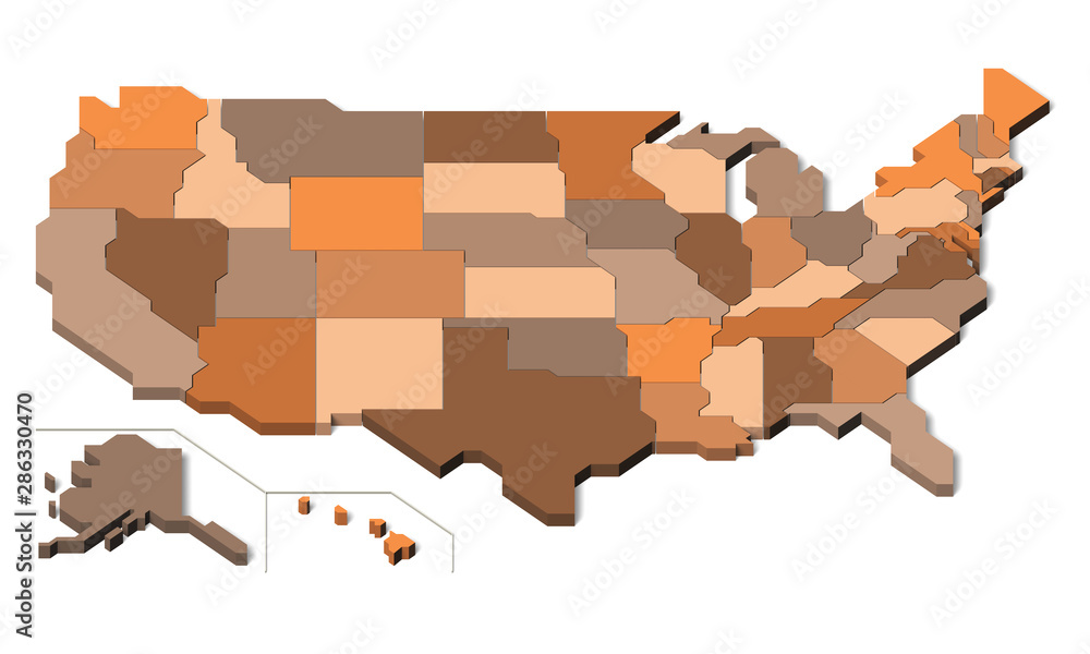 USA map 3D, Brown color scheme Stock Illustration | Adobe Stock