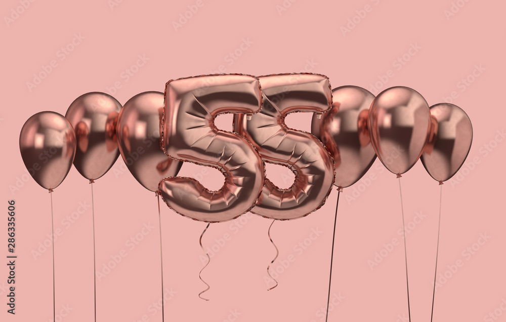 55th birthday pink balloon background. Happy Birthday. 3D Rendering ...
