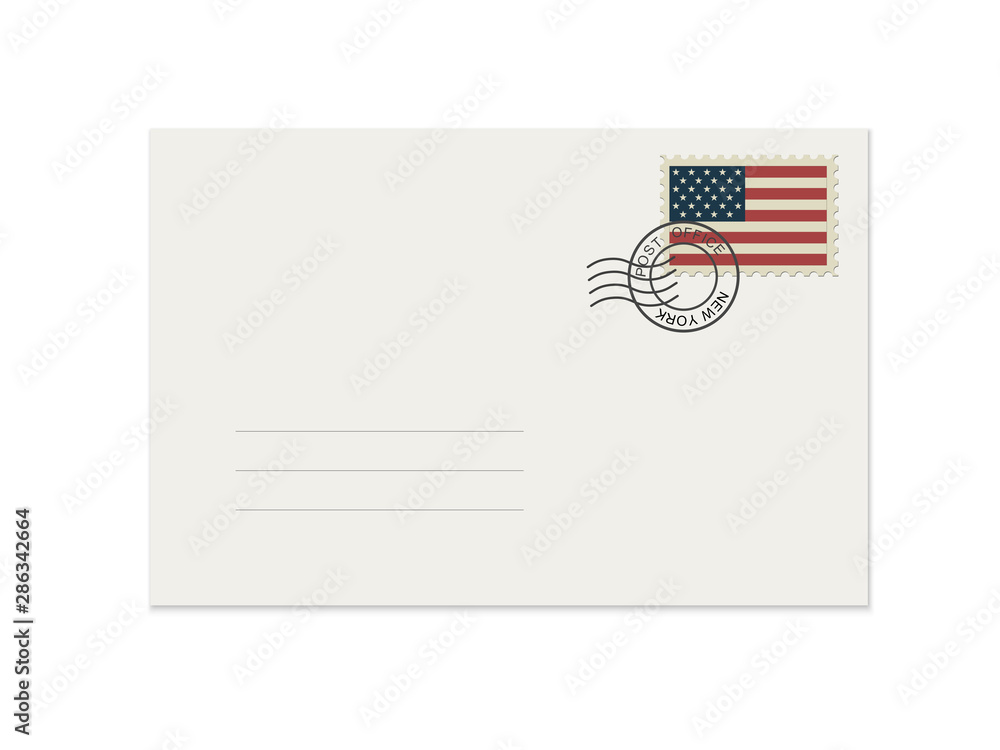 Blank mail envelope with rubber stamp. Mockup realistic envelopes and ...