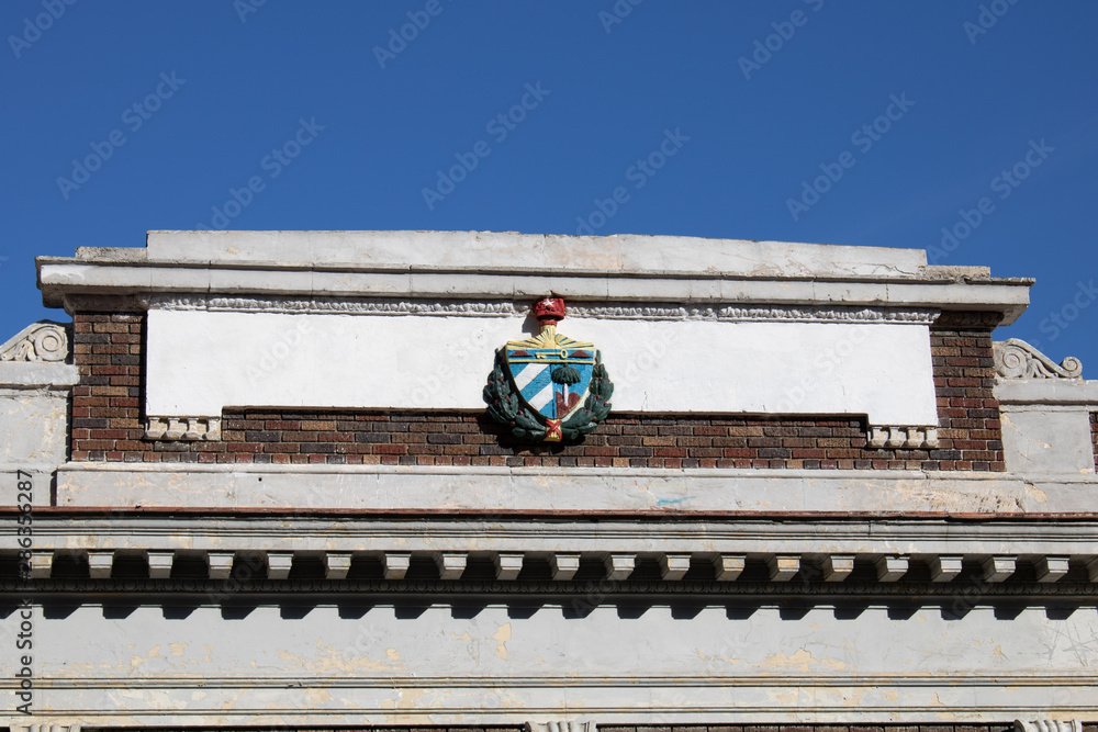 The Cuban Coat of Arms painted in the Facade of a Builiding in Havana ...
