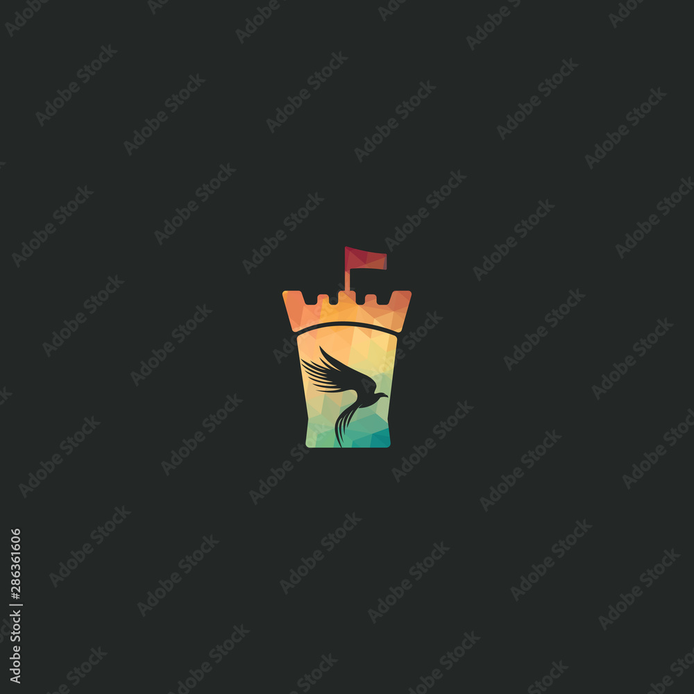 Eagle and fort vector logo design. Creative hawk and castle icon vector ...