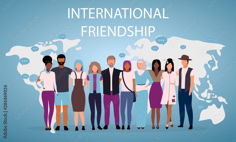 International friendship poster vector template. Multiracial and ...