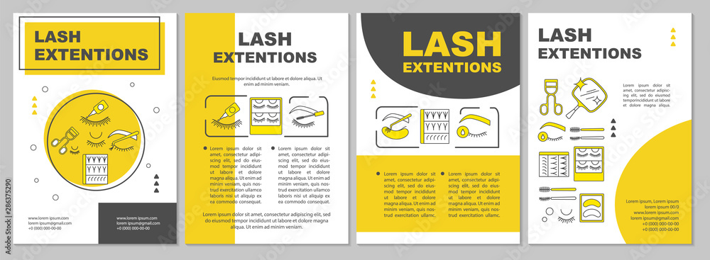 Lash extension brochure template layout. False eyelashes yellow flyer ...