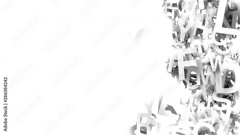 A collection of letters slow moving randomly on an isolated white ...