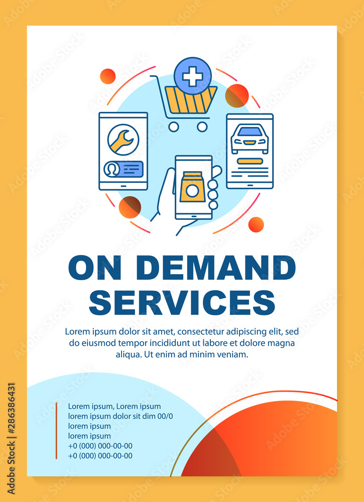 Mobile shopping brochure template layout. On demand economy flyer ...